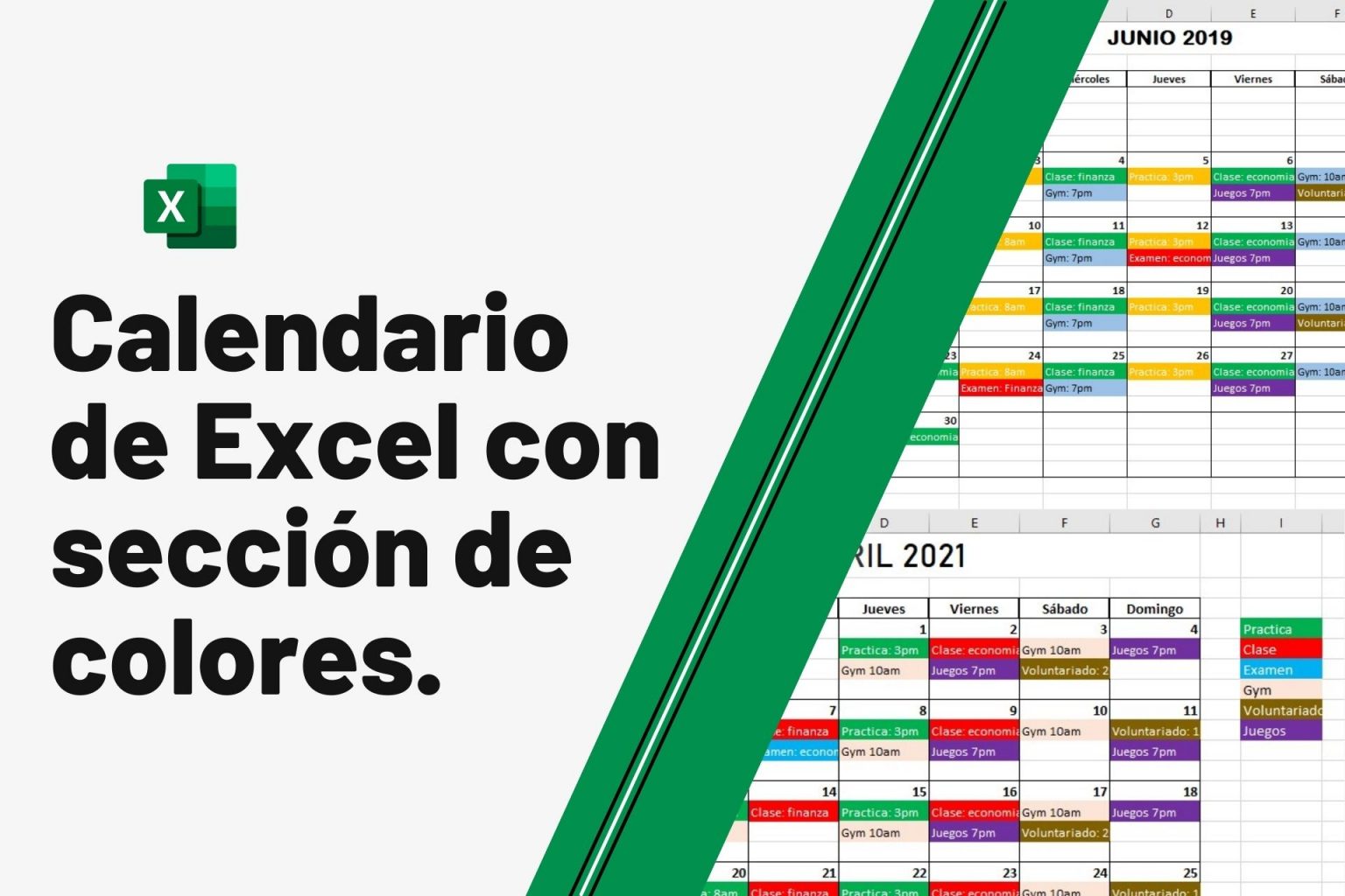 Calendario de Excel con sección de colores. - Excel-2win